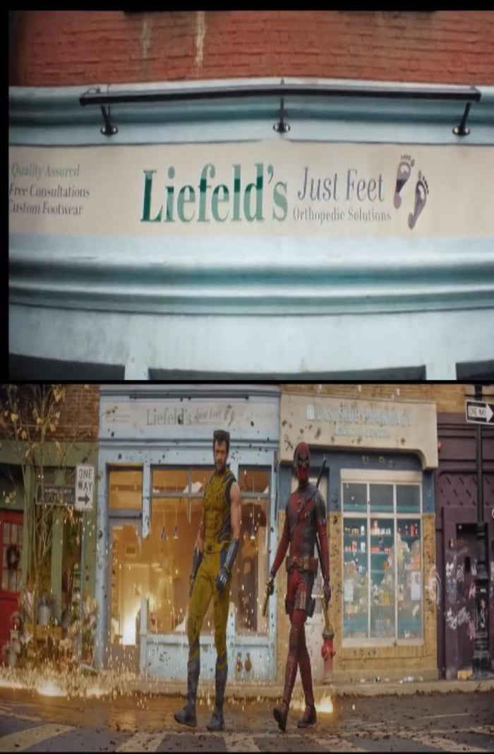 In Deadpool & Wolverine (2024) an orthopedic store named “Liefeld’s” is ...