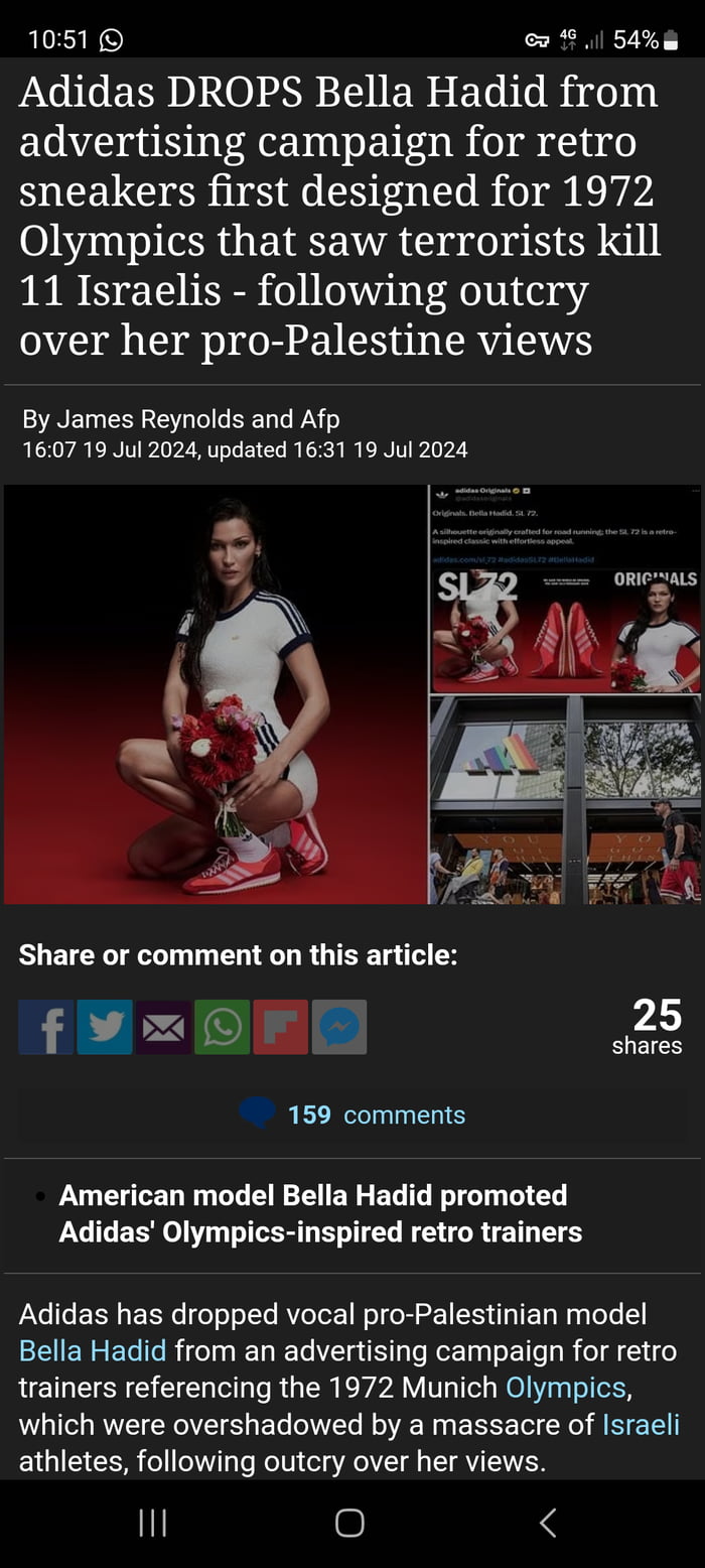 Adidas Faces Backlash for Bella Hadid Ad Selling Retro 1972 Olympics Sneakers - 9GAG