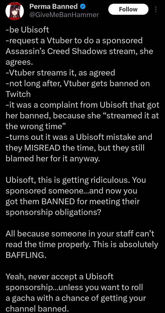 F**k Ubisoft, but it's kinda the streamer's fault for agreeing to work with them - 9GAG