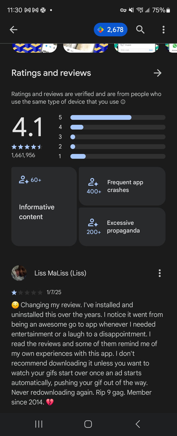 The propaganda is starting to show in app reviews. Today is especially bad. - 9GAG