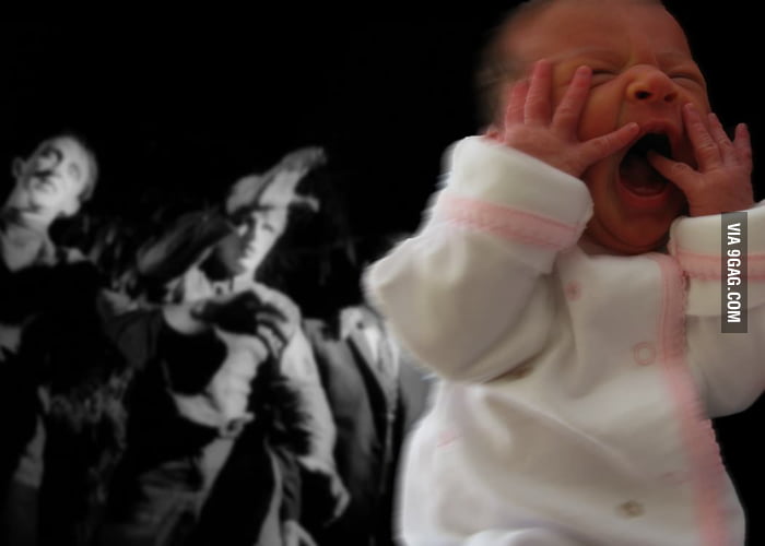 Caught a pic of my newborn daughter yawning. added some zombies. - 9GAG