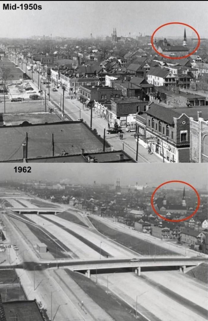 Detroit before and after the Federal Aid Highway Act of 1956 - 9GAG