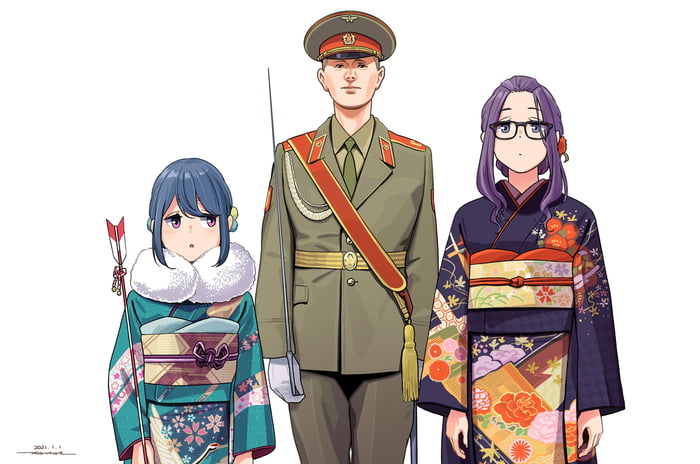 Rin Shima and Sakura Kagamihara (maybe in Soviet Union...), from Yurucamp (artist: horikou) - 9GAG