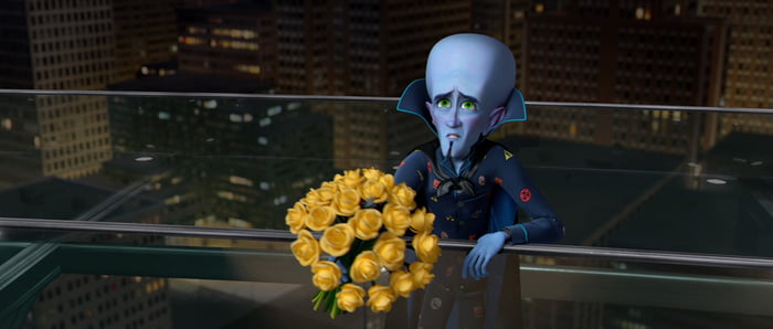 In Megamind (2010), Megamind brings yellow roses to Metro Man’s statue ...