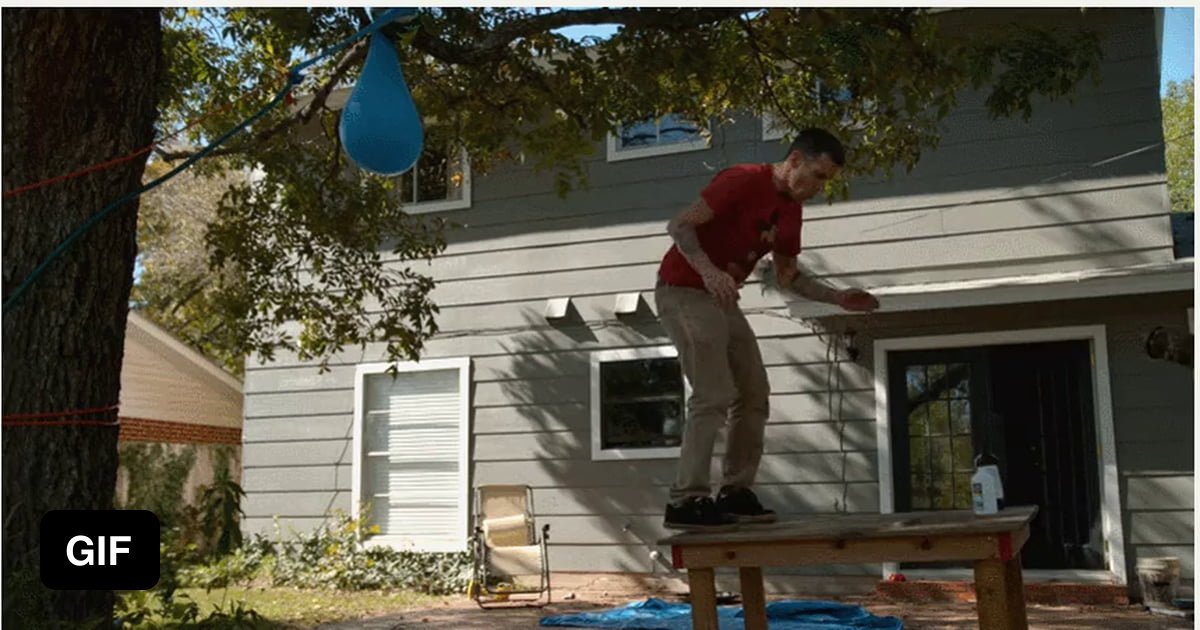 Doing a backflip while also popping a balloon with fire! - 9GAG