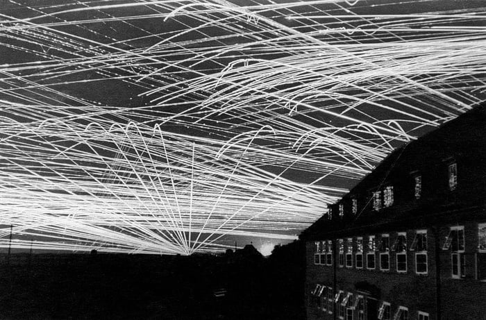 German anti-aircraft gun tracers fired at British aircraft during a ...