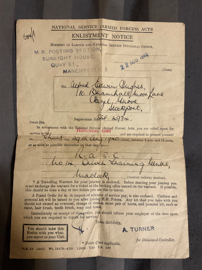 I recently found my grandfathers enlistment papers from ww2. My ...
