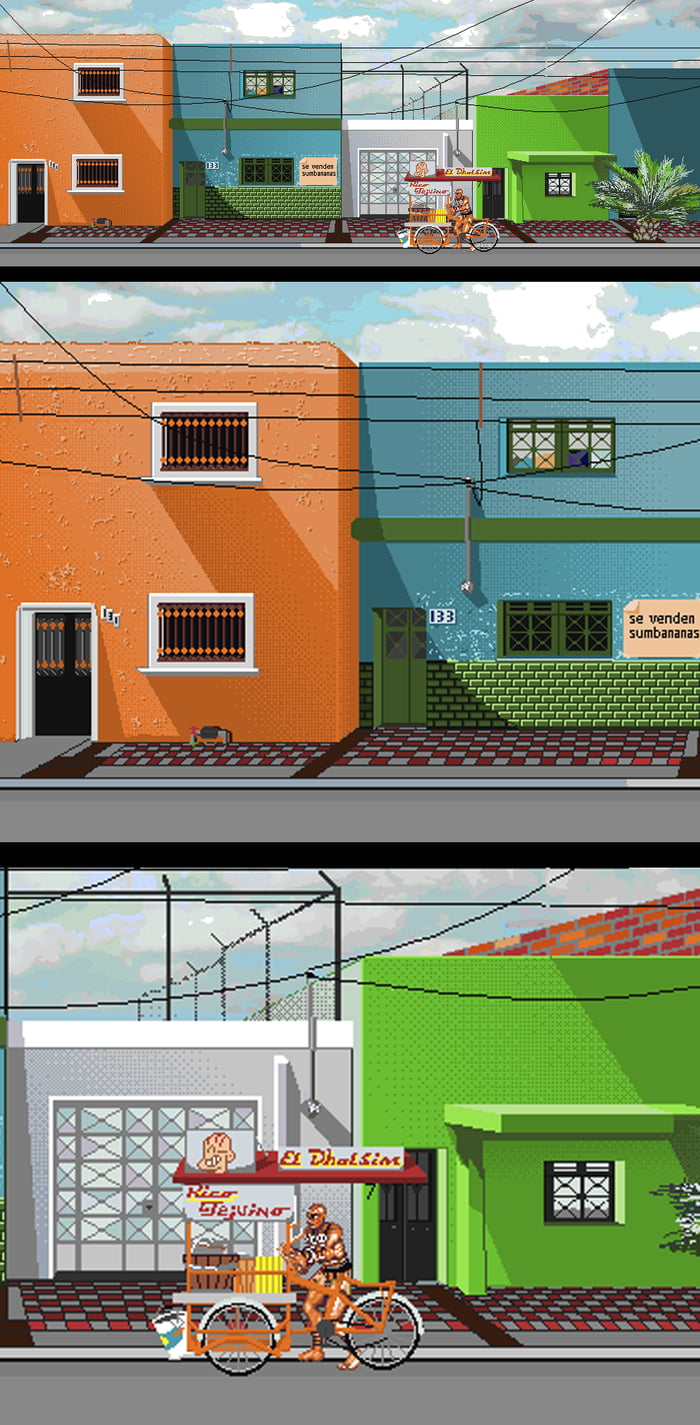 Alguna calle de Mexico en pixel art - 9GAG