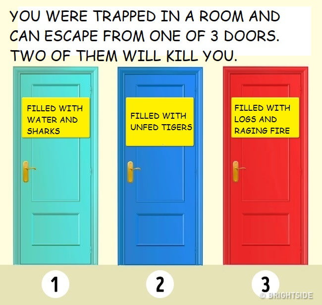Same old escape room riddle. You need to choose 1 door to escape. Which ...