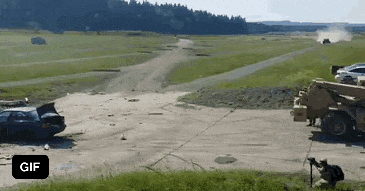 Tank runs over a car at full speed. - 9GAG