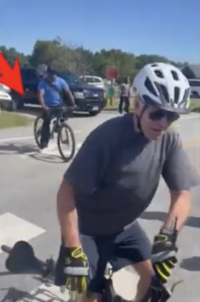 Poor old man falls off bike while stopped on side of the road, oh wait ...