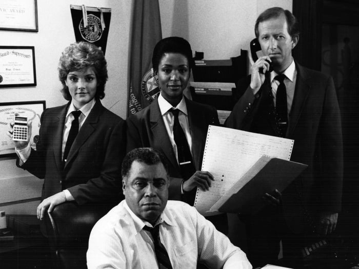 1987 cast of *Mathnet*, a PBS show that taught kids math. James Earl ...