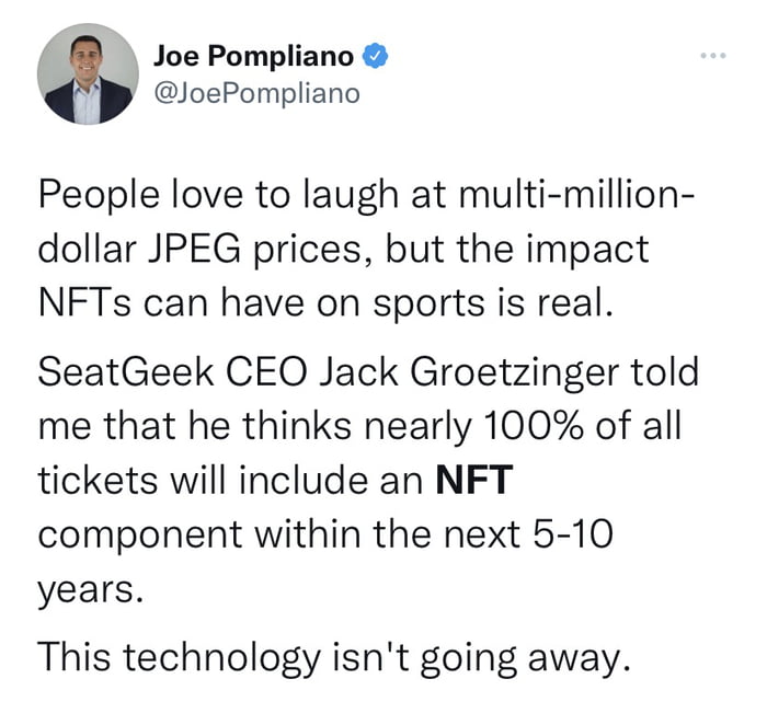 Seatgeek CEO Jack Groetzinger: nearly 100% of all tickets will be NFTs ...