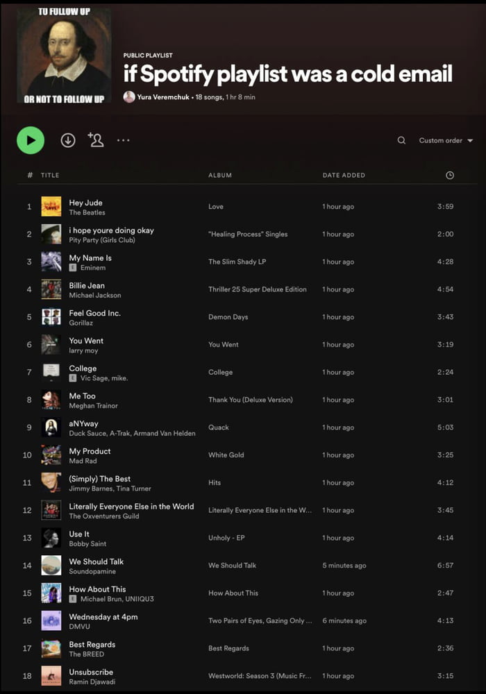 If Spotify playlist was a cold email - 9GAG