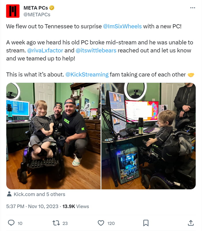 They donated a brand new PC to a disabled streamer who's PC broke - 9GAG