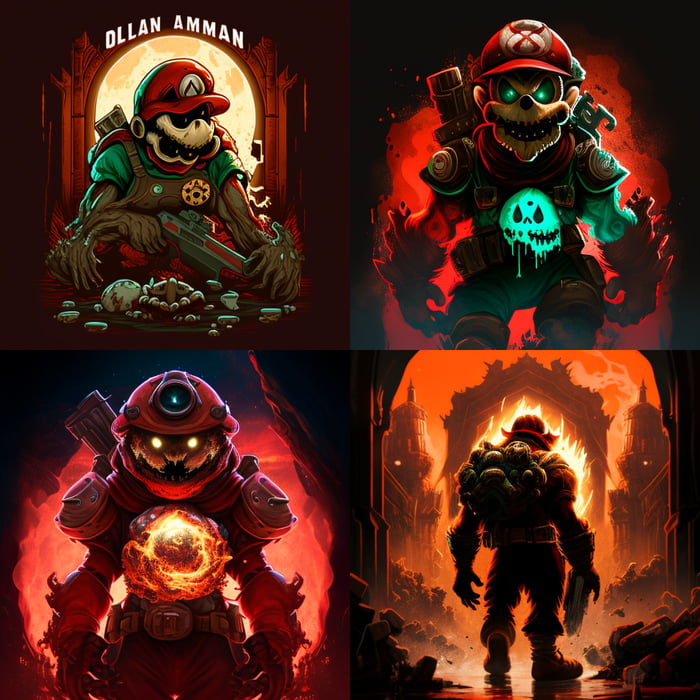 Asked Midjourney AI to draw Super Mario in Doom Eternal - 9GAG