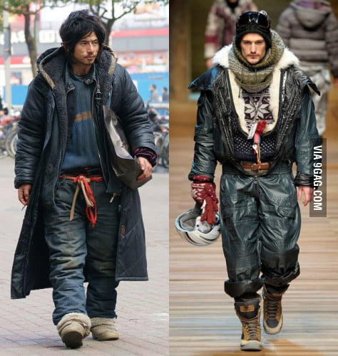 Chinese homeless man's outfit has become a fashion! - 9GAG