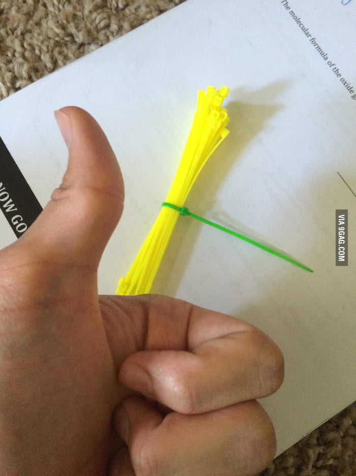 I just used a zip tie to tie together other zip ties. Zipception. - 9GAG