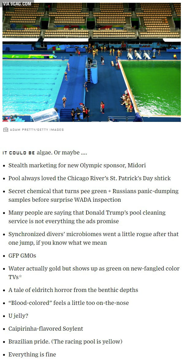 The Olympic Diving Pool Turned Green, and We Know Why! - 9GAG