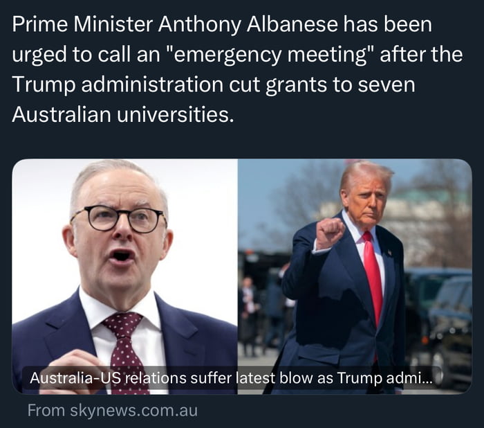 "Emergency meeting" as DOGE cuts defund *Australian* universities. Is ...