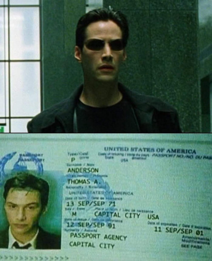 In the 1999 movie 'The Matrix', Neo's passport has an expiration date of September 11th, 2001 ...