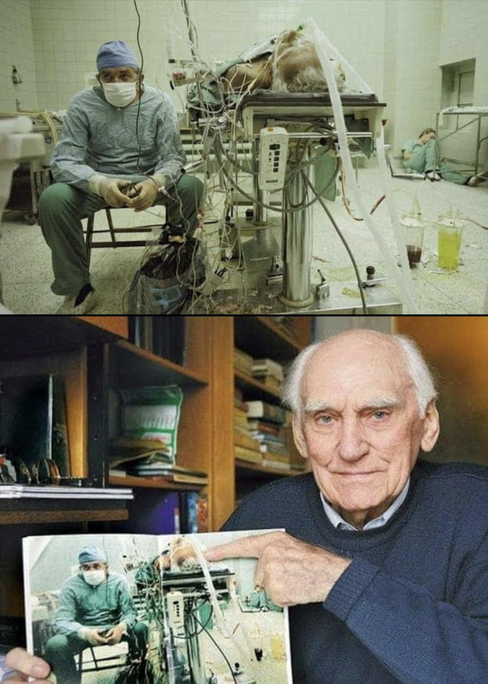 Dr. Religa monitoring his patient's vitals after a 23-hour heart ...