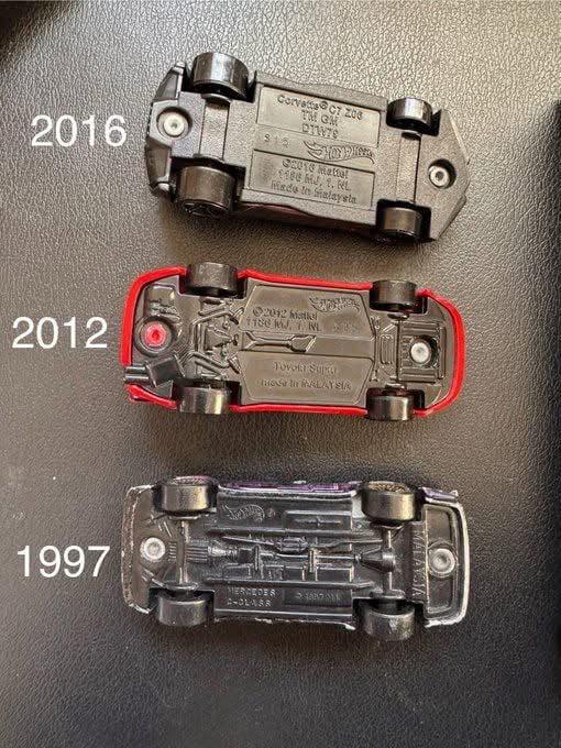 How Hot Wheels cars have been losing details over the years. - 9GAG