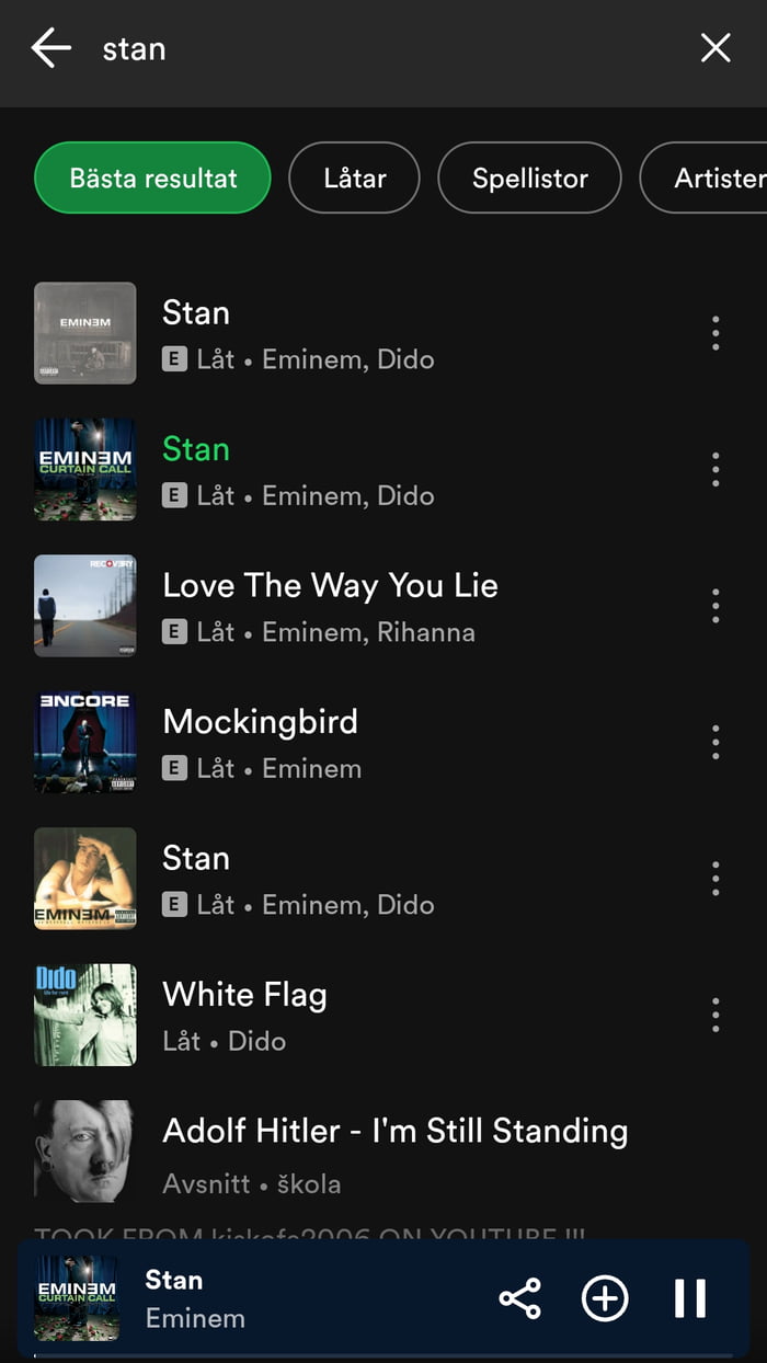 Search result for "Stan" on Spotify - 9GAG