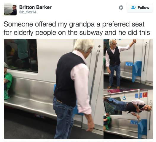 Grandpa says no thanks, I'll just hang here. - 9GAG