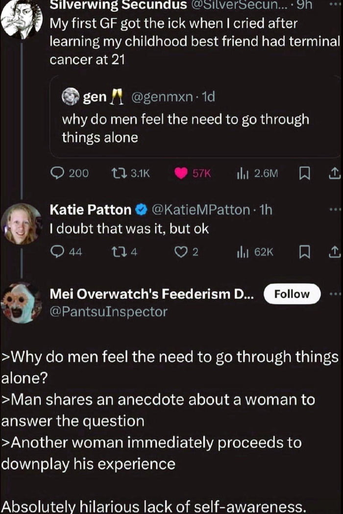 Why do men feel the need to go through things alone? - 9GAG