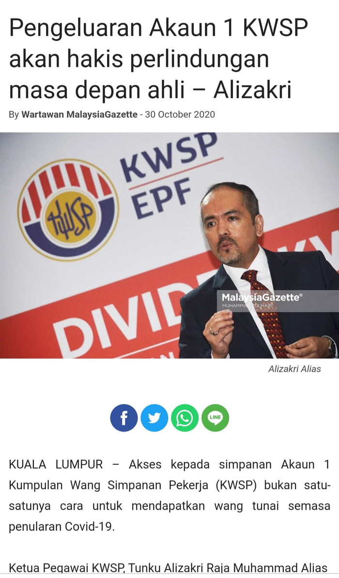 Ketua Pegawai KWSP, Tunku Alizakri Raja Muhammad Alias berkata ...