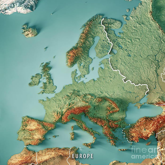3D render topographic map of Europe - 9GAG
