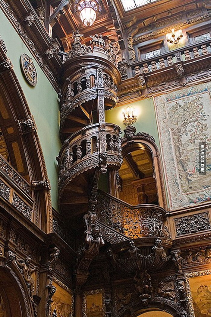 Wooden Spiral Staircase - Peles Castle in Sinaia, Romania - 9GAG