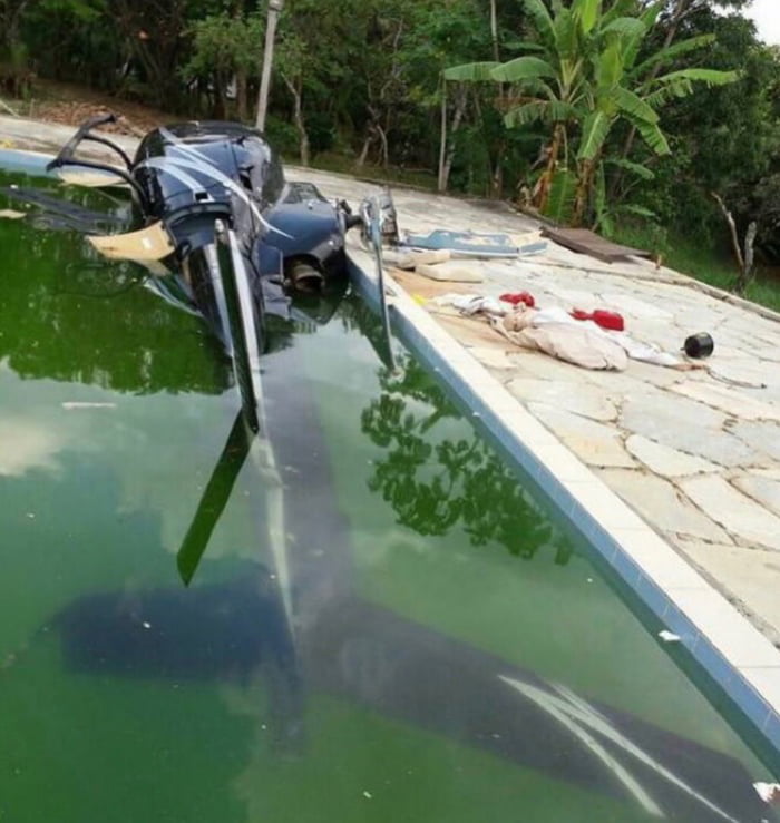 Party hard until there is a helicopter inside your pool. - 9GAG