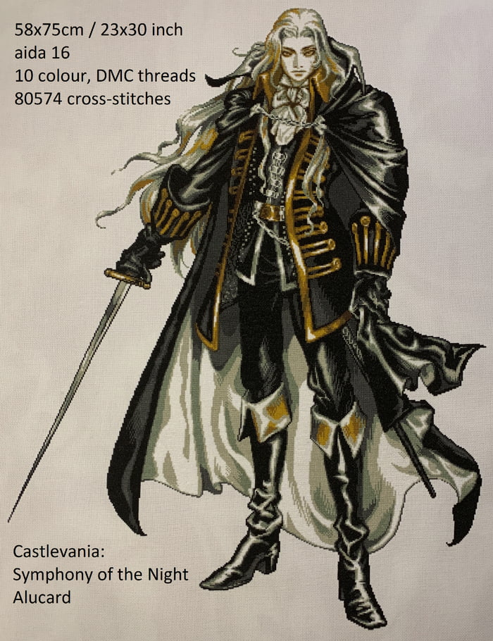 Castlevania: Symphony of the Night - Alucard cross-stitch embroidery - 9GAG