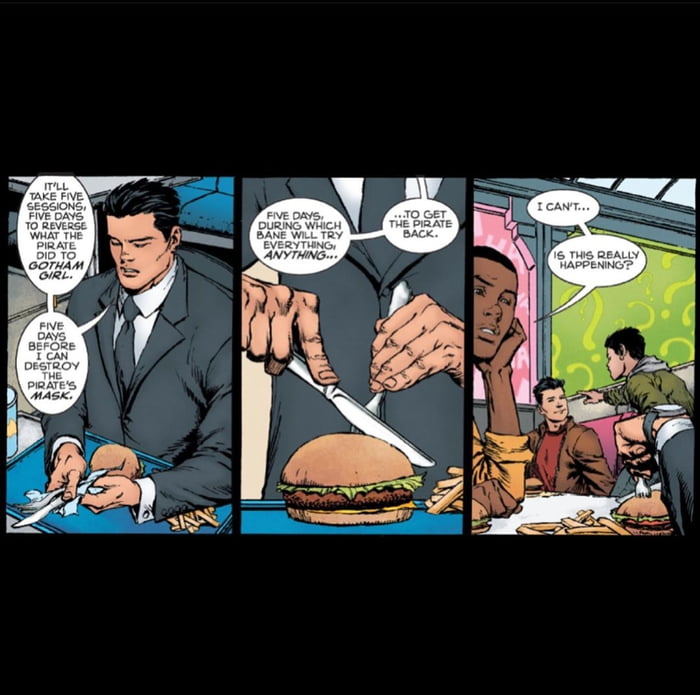 Bruce wayne eats a burger with a fork and knife. - 9GAG