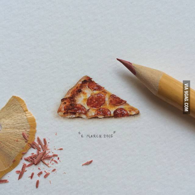 This tiny drawing of a slice of pizza is super realistic! - 9GAG