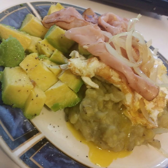 Typical Dominican Breakfast, Mangu with fried egg, cheese, ham and ...