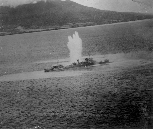 Japanese destroyer Mikazuki (三日月 "Crescent Moon") under air attack from ...
