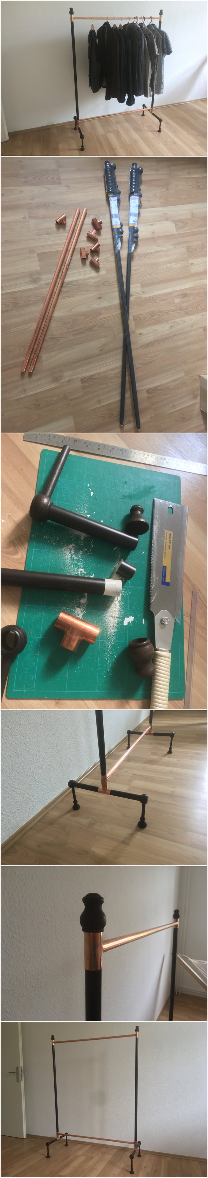 Last weekend I made a vintage look coat rack out of curtain rods and ...