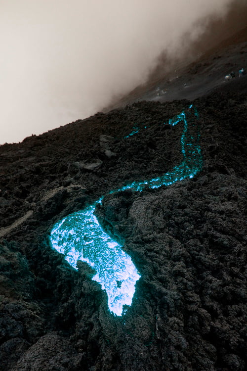 Blue Lava - this occurs due to flaming sulphuric gas on the surface of ...