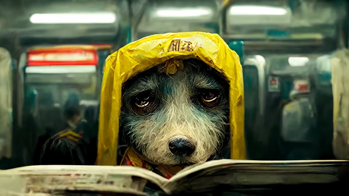 Just a sentient, depressed dog taking the tube to work. - 9GAG