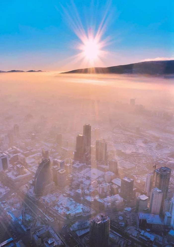 It's not cloud, it's smog. Ulaanbaatar, capital of Mongolia. Now it's ...