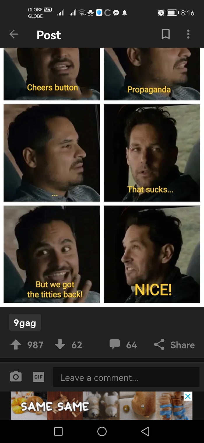 Where's the Cheers button? - 9GAG