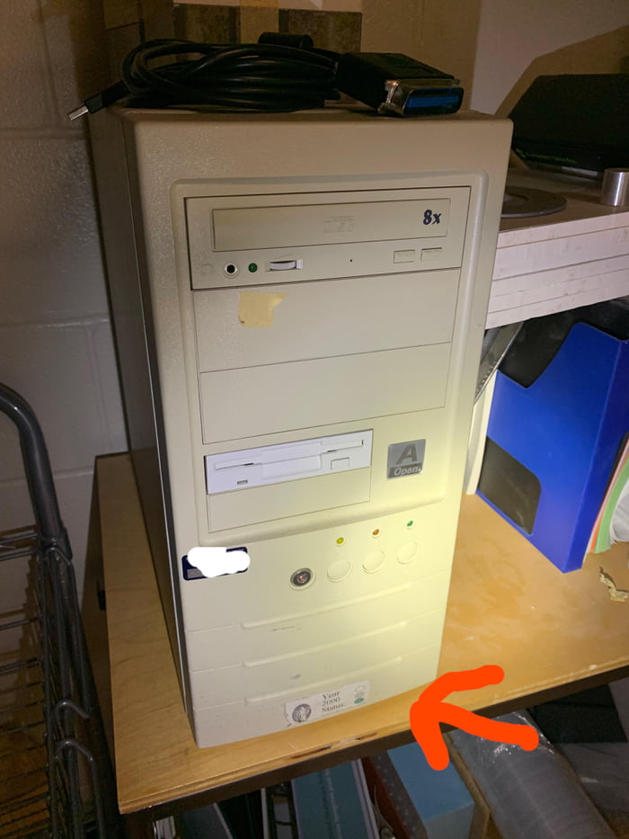 Old computer at work has a Y2K compliance sticker on it. - 9GAG
