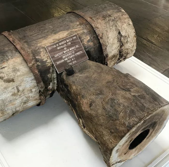 This 16" OD wooden water pipe (installed 1799) has a 4" ID Tee ...