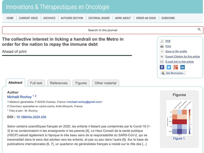 His article on subway bar licking, parodying the concept of immune debt ...