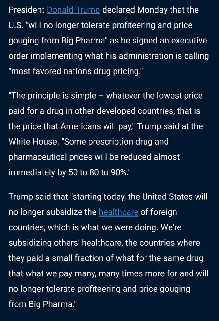 Yay we get to see the left simp for big pharma again and claim this is bad for America lol. - 9GAG