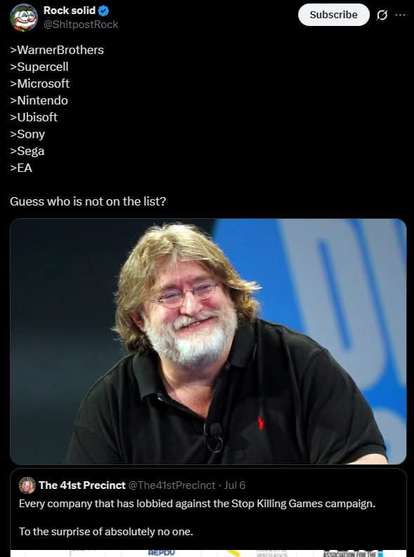 Just Gabe Newell, ladies and gents. The hero in between all the villains. He even encourages ...