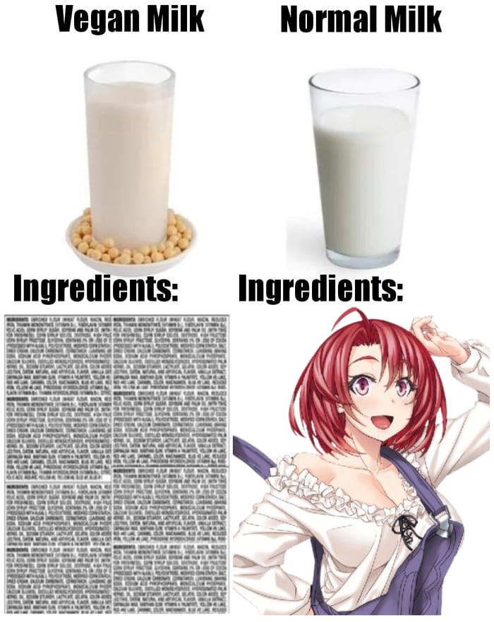 When the ingredients list for vegan milk is longer than a novel, but normal milk just has one ...